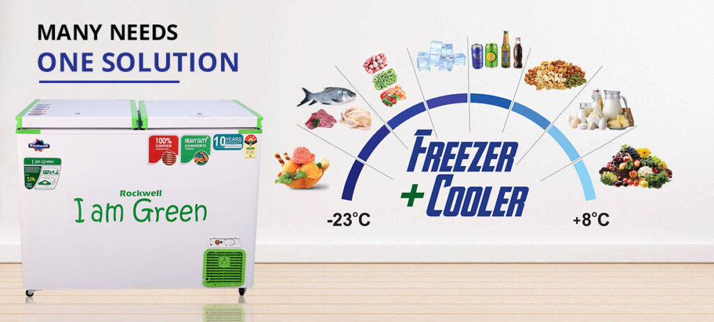 ROCKWELL 550DDUC, 5 Star, Convertible GREEN Deep Freezer, Double Door ...